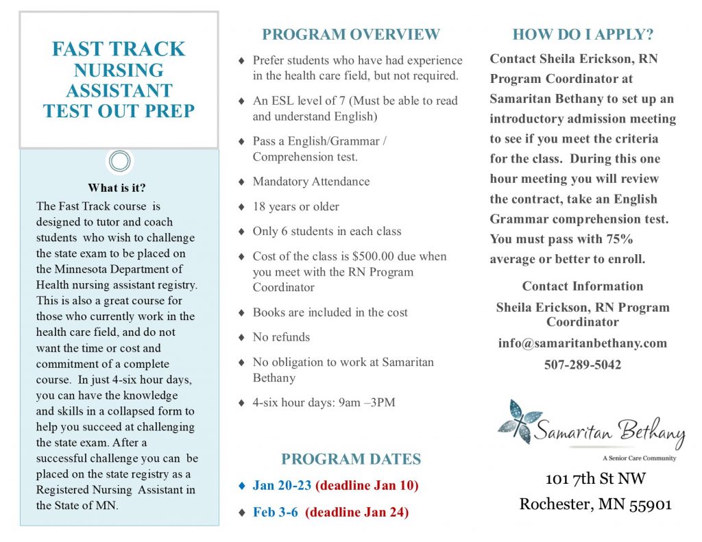 Fast Track Program | Samaritan Bethany